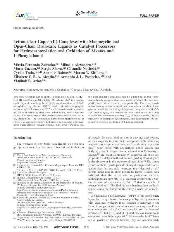 (PDF) Tetranuclear Copper(II) Complexes with Macrocyclic and Open-Chain Disiloxane Ligands as ...