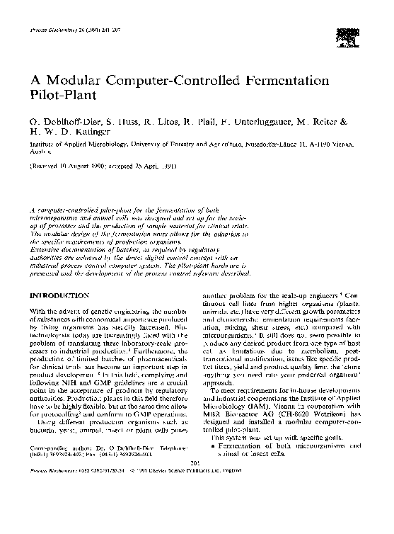 (PDF) A modular computer-controlled fermentation pilot-plant
