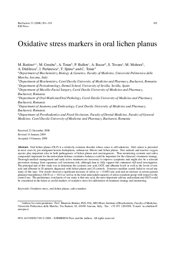 (PDF) Oxidative stress markers in oral lichen planus