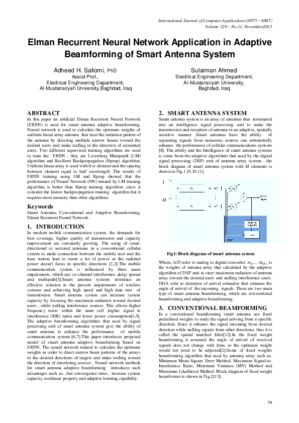 Pdf Elman Recurrent Neural Network Application In Adaptive