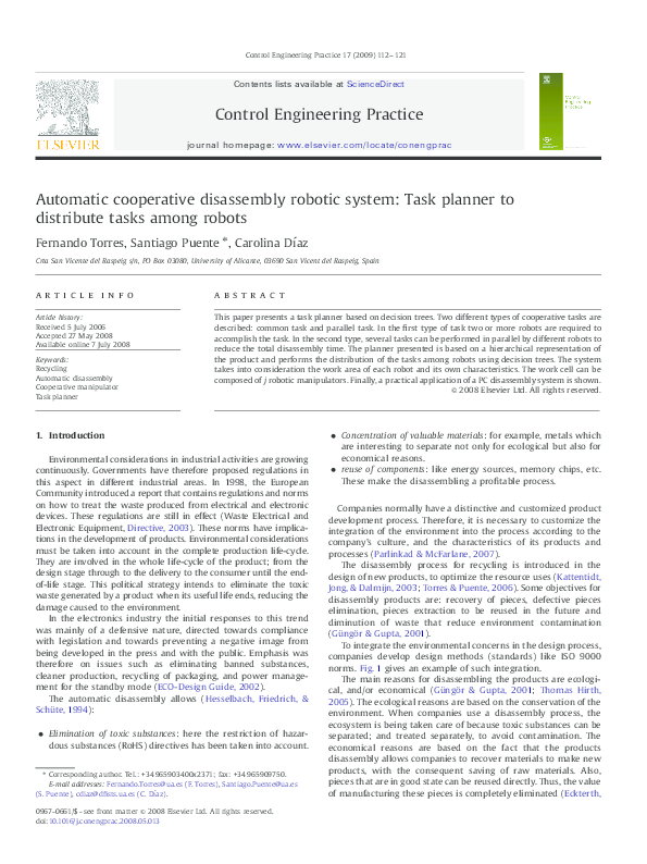 (PDF) Automatic cooperative disassembly robotic system: Task planner to ...