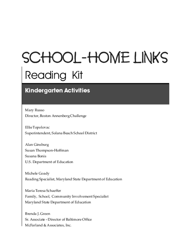 (PDF) Kindergarten Activities Reading Kit