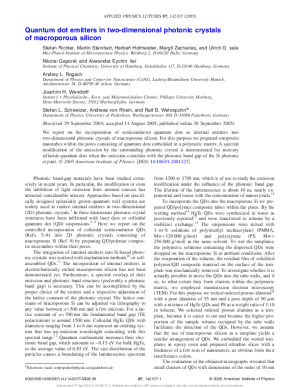 (PDF) Quantum dot emitters in two-dimensional photonic crystals of macroporous silicon