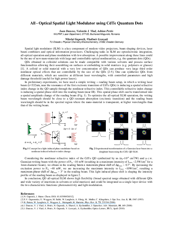 Pdf All Optical Spatial Light Modulator Using Cdte Quantum Dots