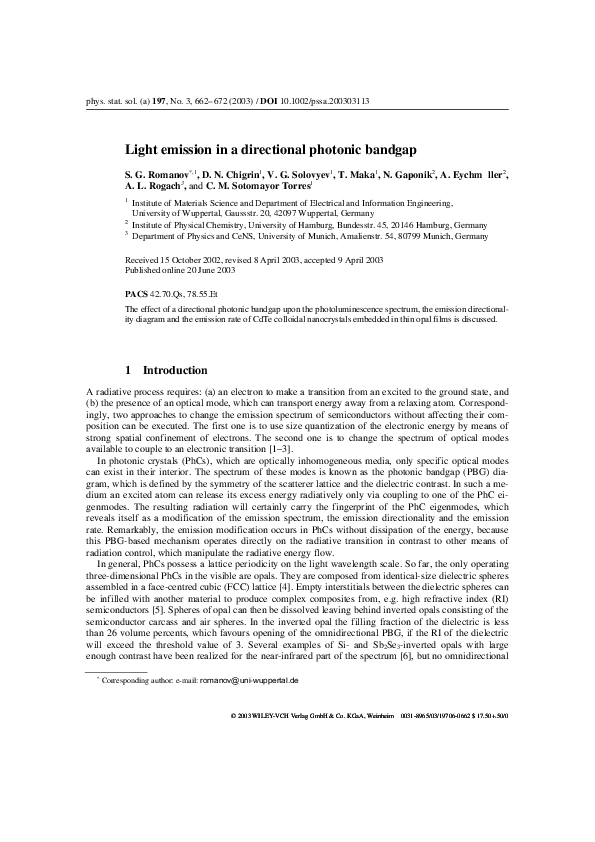 (PDF) Light emission in a directional photonic bandgap