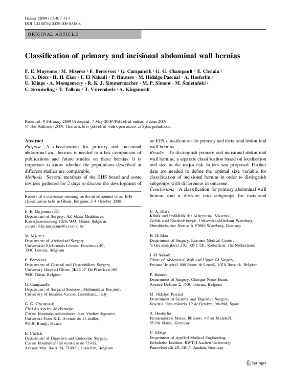 (PDF) Classification of primary and incisional abdominal wall hernias