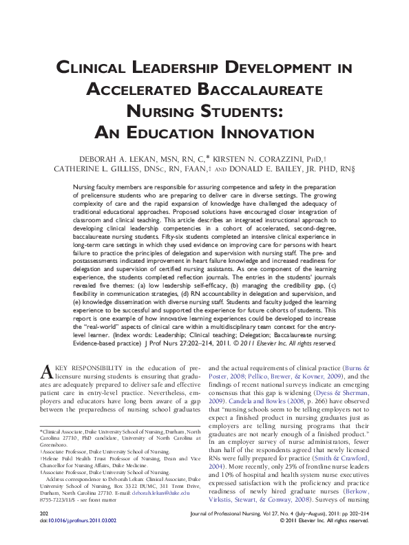 (PDF) Clinical Leadership Development in Accelerated Baccalaureate Nursing Students: An ...