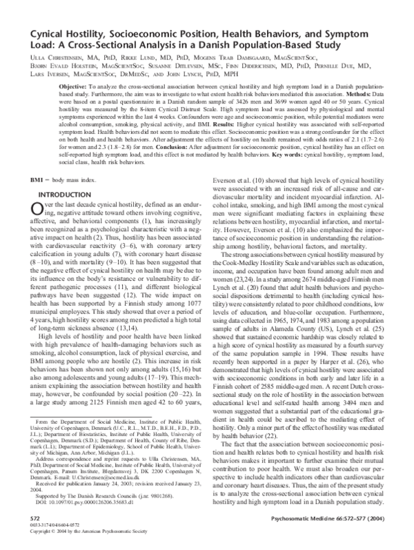 (PDF) Cynical Hostility, Socioeconomic Position, Health Behaviors, and ...