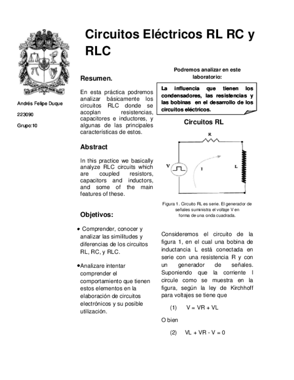 (PDF) Comportamiento RLC RC Y RL