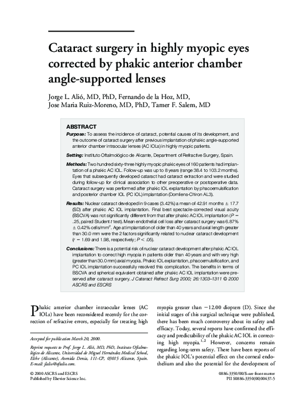 (PDF) Cataract surgery in highly myopic eyes corrected by phakic ...