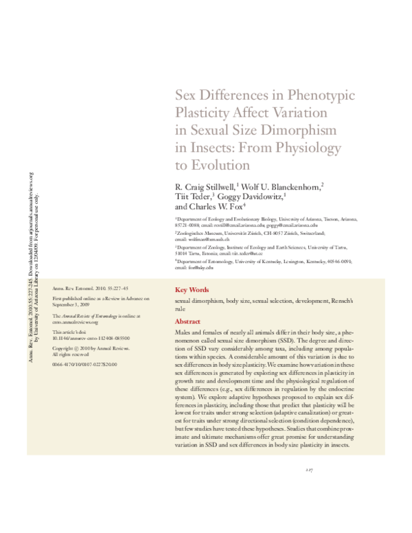 (PDF) Sex Differences in Phenotypic Plasticity Affect Variation in ...