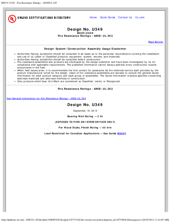 (PDF) Design/System/Construction/Assembly Usage Disclaimer Fire Resistance Ratings -ANSI/UL 263 ...
