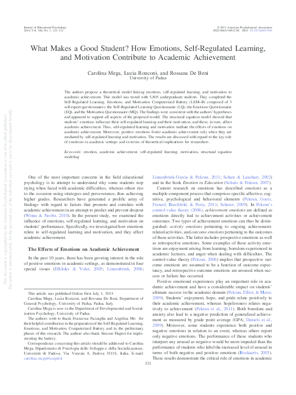 (PDF) What makes a good student? How emotions, self-regulated learning, and motivation ...