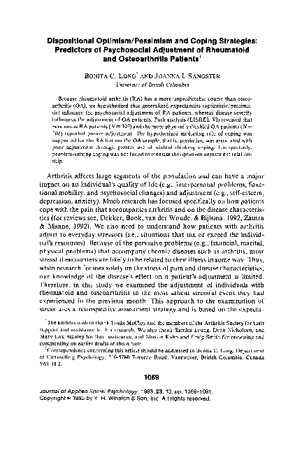 (PDF) Dispositional Optimism/Pessimism and Coping Strategies ...