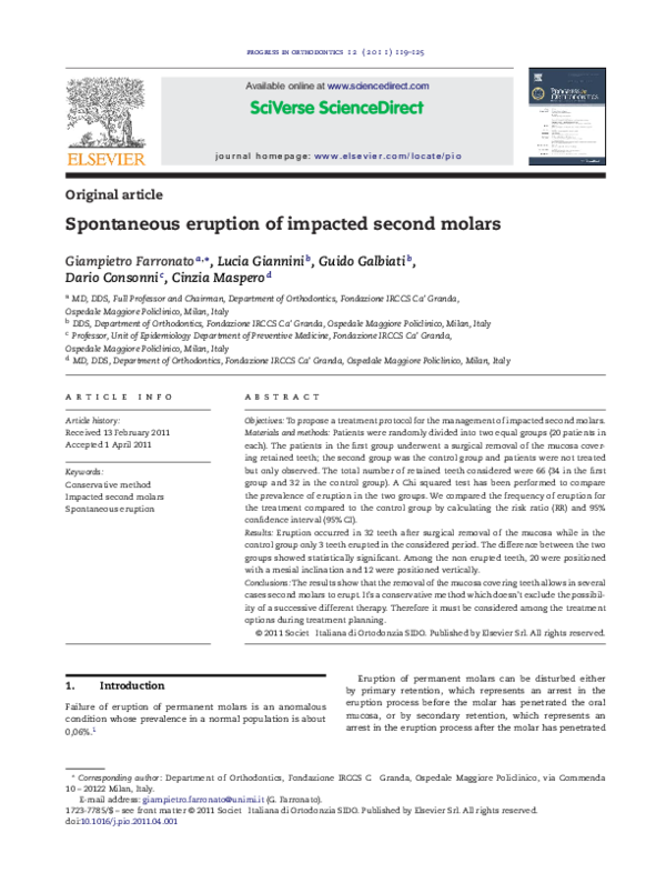 (PDF) Spontaneous eruption of impacted second molars