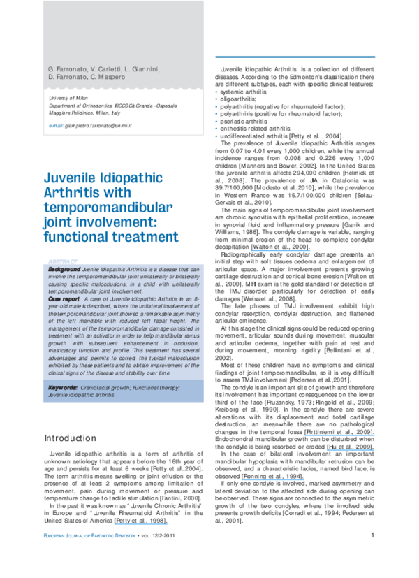 (PDF) Juvenile Idiopathic Arthritis with temporomandibular joint ...