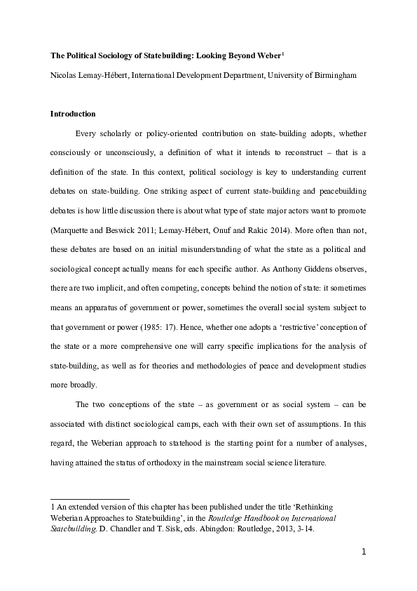 (DOC) The Political Sociology of State-Building: Looking Beyond Weber