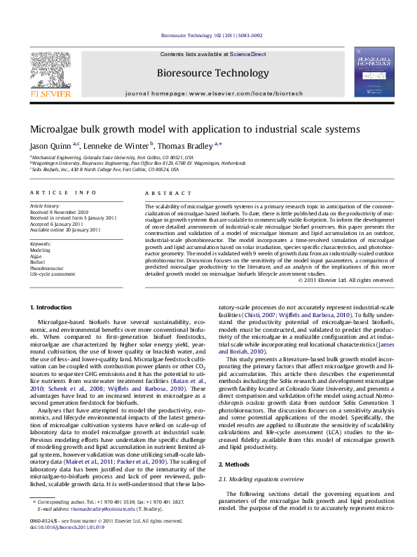 (PDF) Microalgae bulk growth model with application to industrial scale ...