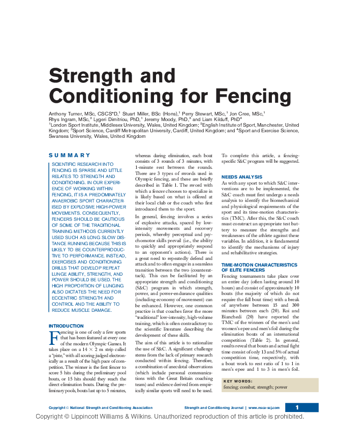 (PDF) Strength and Conditioning for Fencing