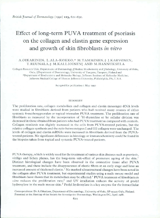 (PDF) Effect of long-term PUVA treatment of psoriasis on the collagen ...