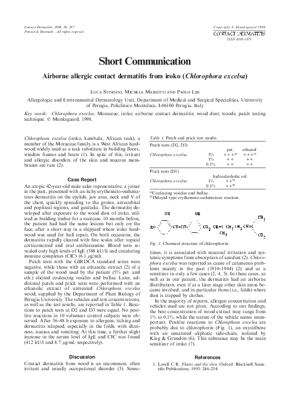 (PDF) Airborne allergic contact dermatitis from iroko (Chlorophora excelsa)