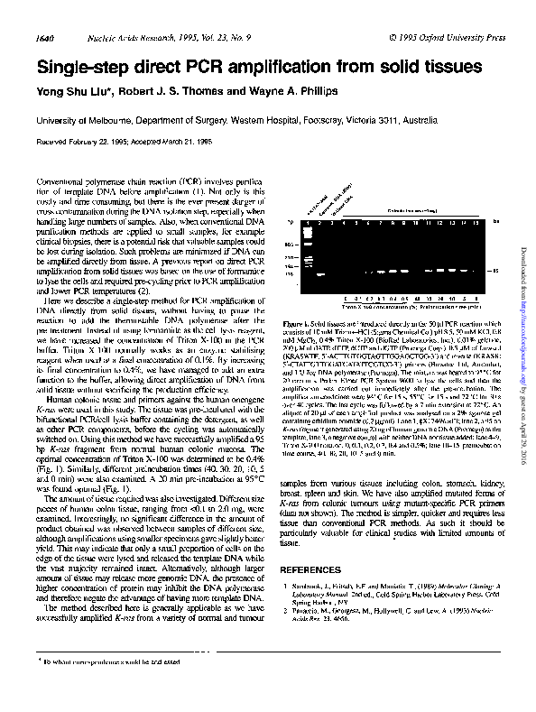 (PDF) Single-step direct PCR amplification from solid tissues