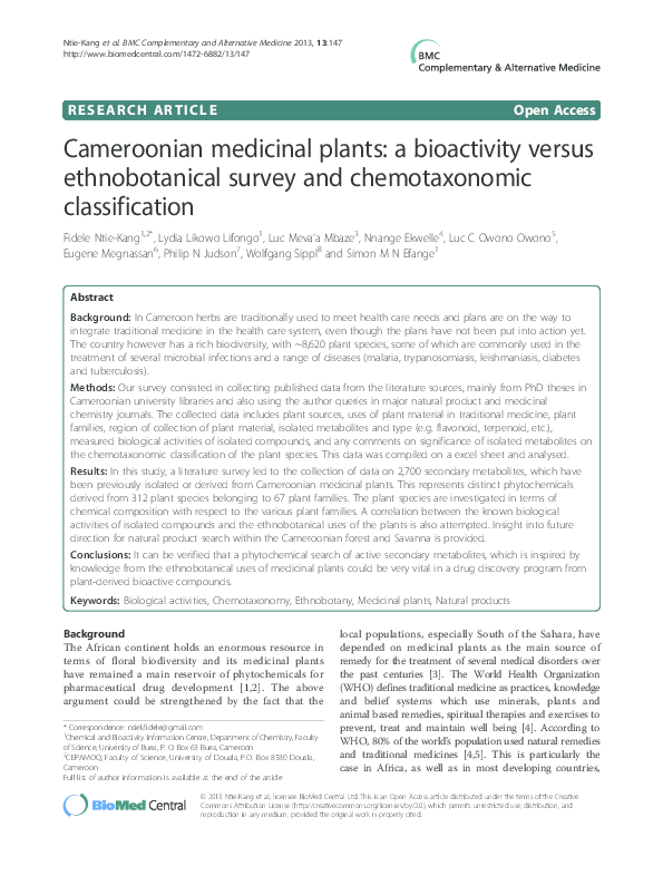(PDF) Cameroonian medicinal plants: a bioactivity versus ethnobotanical ...