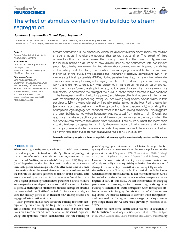 (PDF) The effect of stimulus context on the buildup to stream segregation