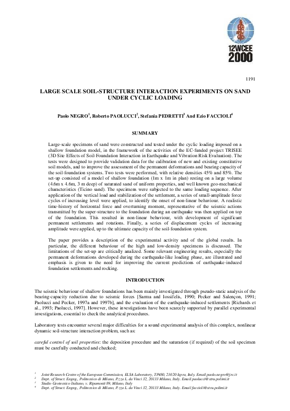 (PDF) A large-scale soil-structure interaction experiment: Design and ...