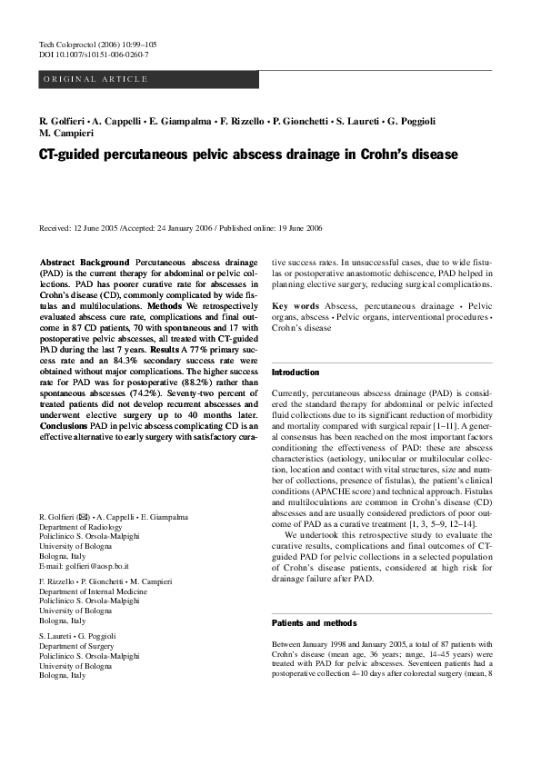 Pdf Ct Guided Percutaneous Pelvic Abscess Drainage In Crohns Disease
