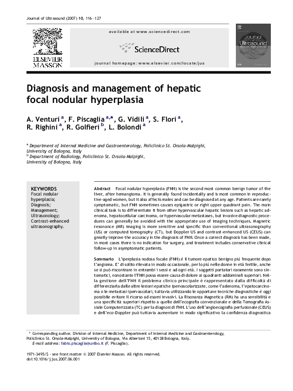(PDF) Diagnosis and management of hepatic focal nodular hyperplasia