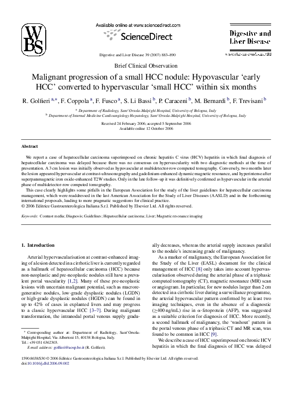 (PDF) Malignant progression of a small HCC nodule: Hypovascular ‘early ...