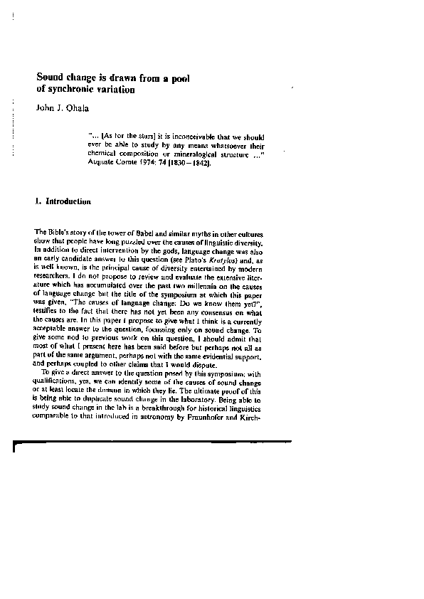 (PDF) Sound change is drawn from a pool of synchronic variation