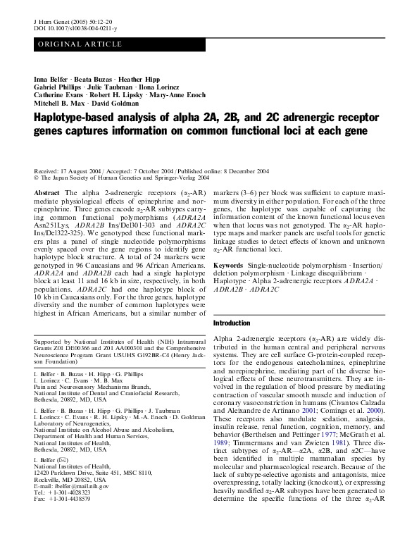 (PDF) Haplotype-based analysis of alpha 2A, 2B, and 2C adrenergic ...