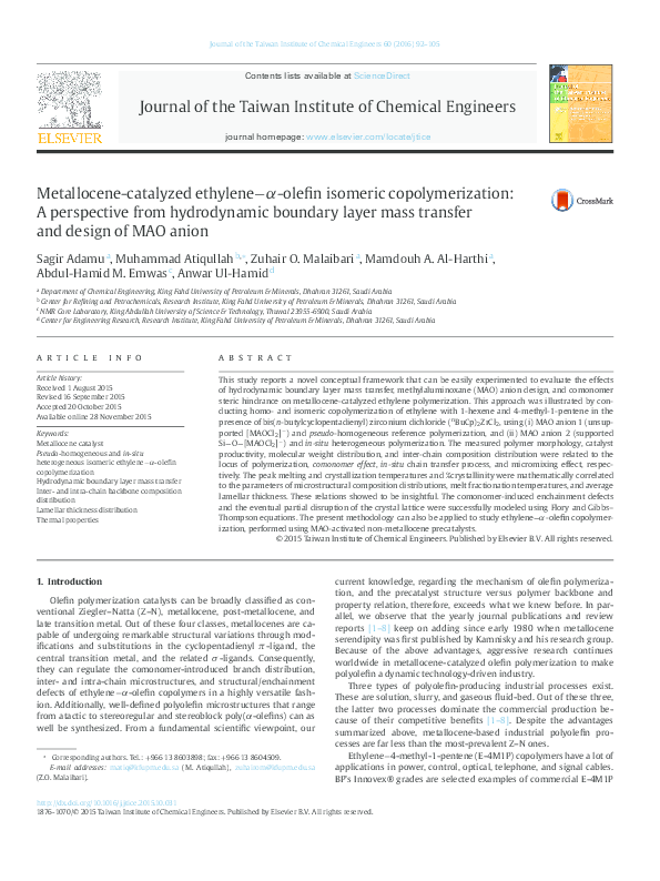 (PDF) Metallocene-catalyzed ethylene−α-olefin isomeric copolymerization ...