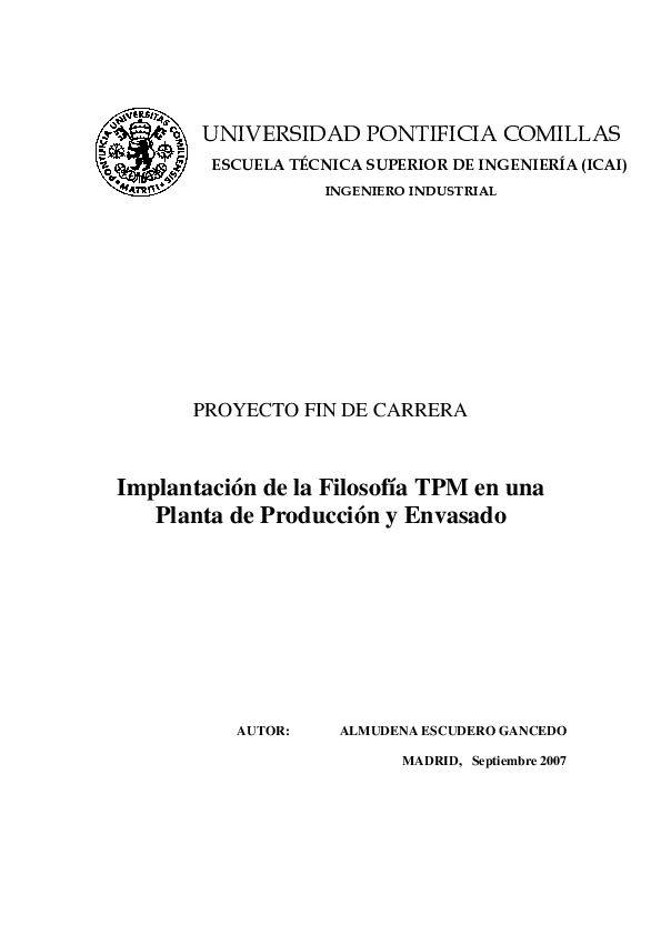 (PDF) PROYECTO FIN DE CARRERA Implantación de la Filosofía TPM en una Planta de Producción y ...