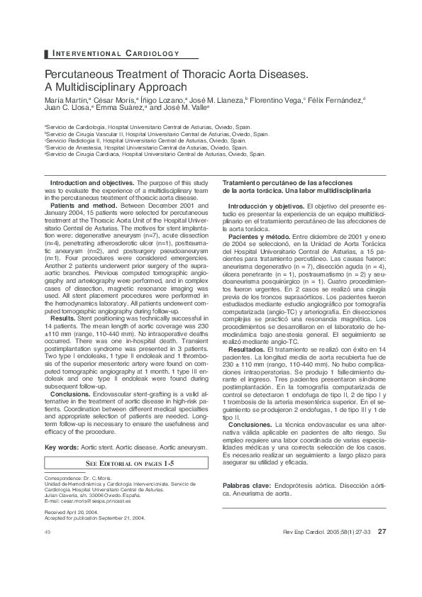(PDF) Percutaneous Treatment of Thoracic Aorta Diseases. A ...