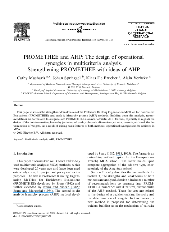 (PDF) PROMETHEE and AHP: The design of operational synergies in ...