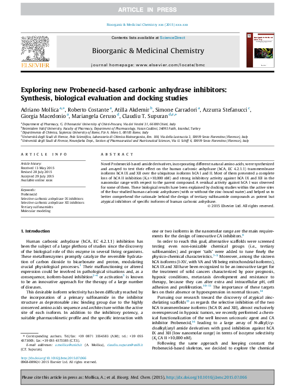 (PDF) Exploring new Probenecid-based carbonic anhydrase inhibitors ...