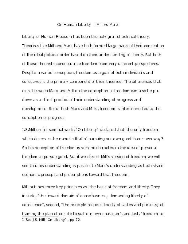 (DOC) J.S. Mill vs Marx on Human Liberty