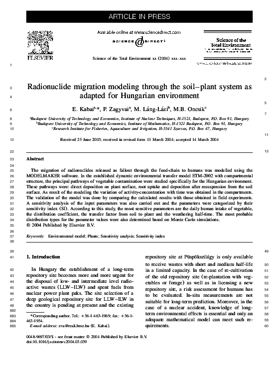 (PDF) Radionuclide migration modeling through the soil–plant system as ...