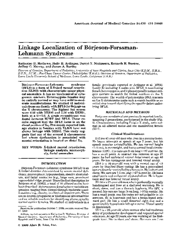 (PDF) Linkage localization of Börjeson-Forssman-Lehmann syndrome