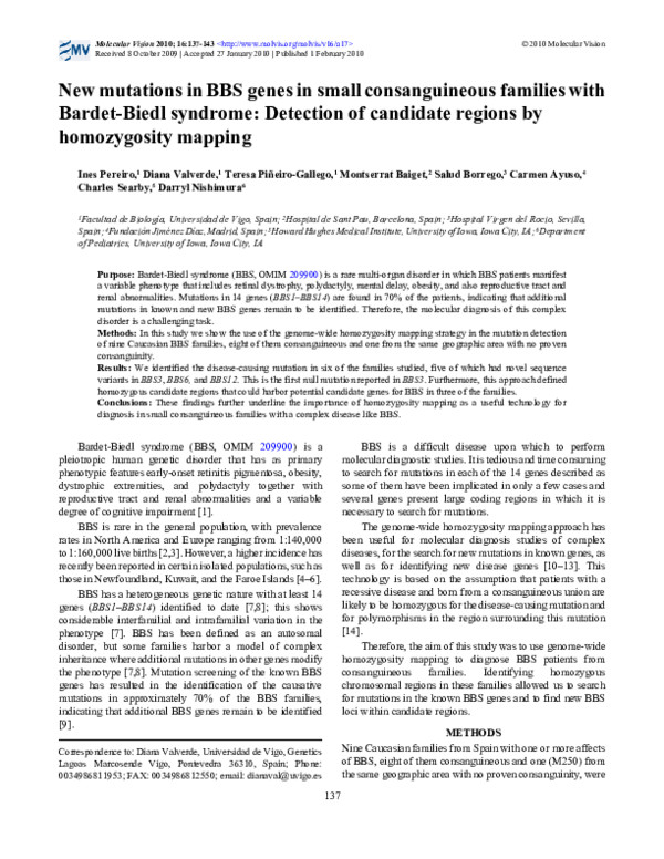 (PDF) New mutations in BBS genes in small consanguineous families with Bardet-Biedl syndrome ...