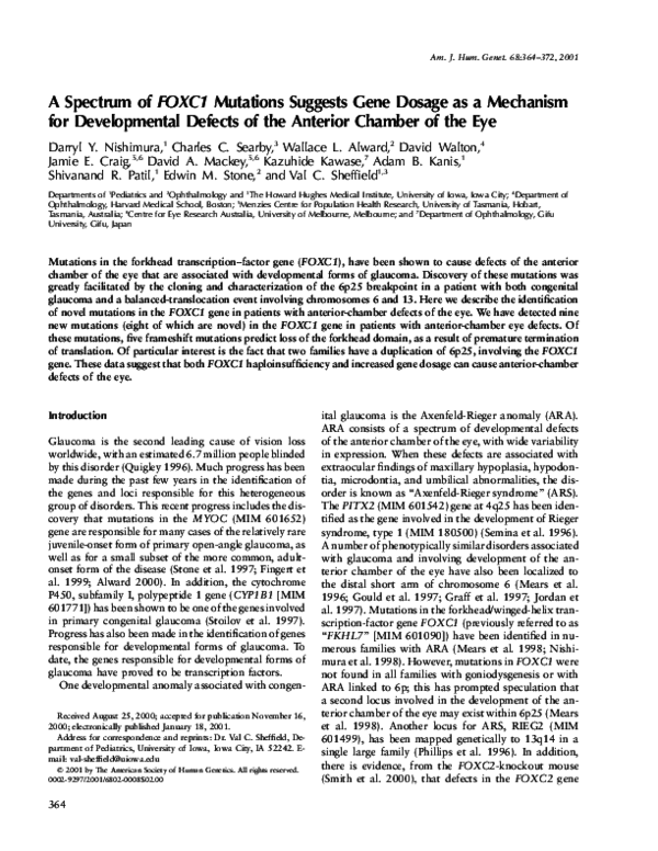 (PDF) A Spectrum of FOXC1 Mutations Suggests Gene Dosage as a Mechanism ...