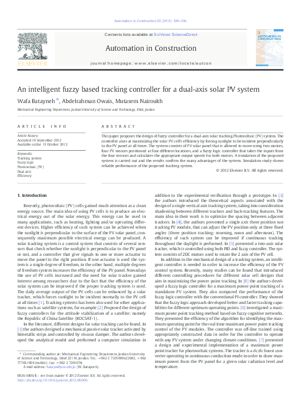 Pdf An Intelligent Fuzzy Based Tracking Controller For A Dual Axis