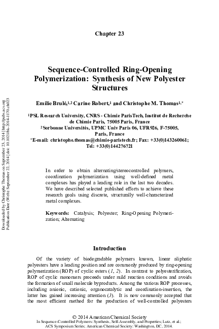 (PDF) Sequence-Controlled Ring-Opening Polymerization: Synthesis of New Polyester Structures