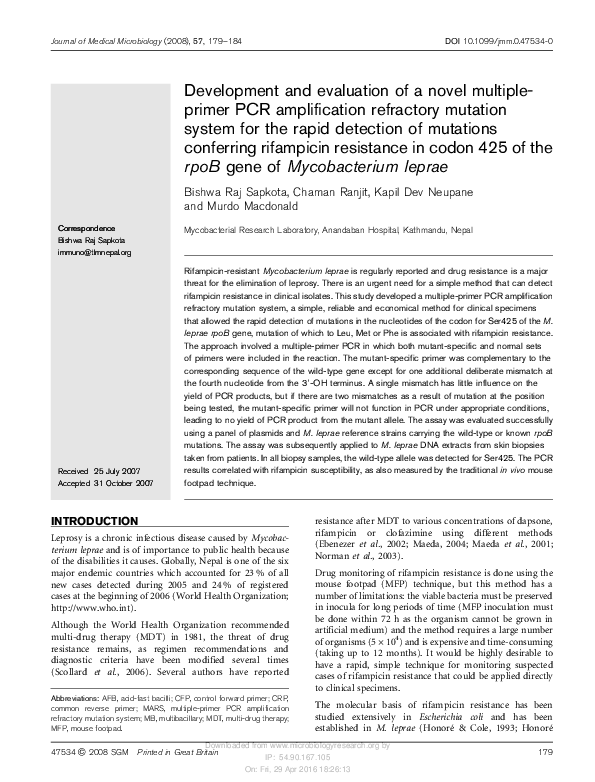 (PDF) Development and evaluation of a novel multiple-primer PCR amplification refractory ...