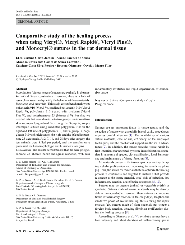 (PDF) Comparative study of the healing process when using Vicryl ...