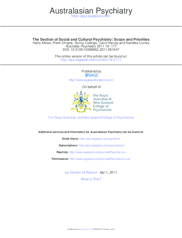 (PDF) The Section of Social and Cultural Psychiatry: scope and ...