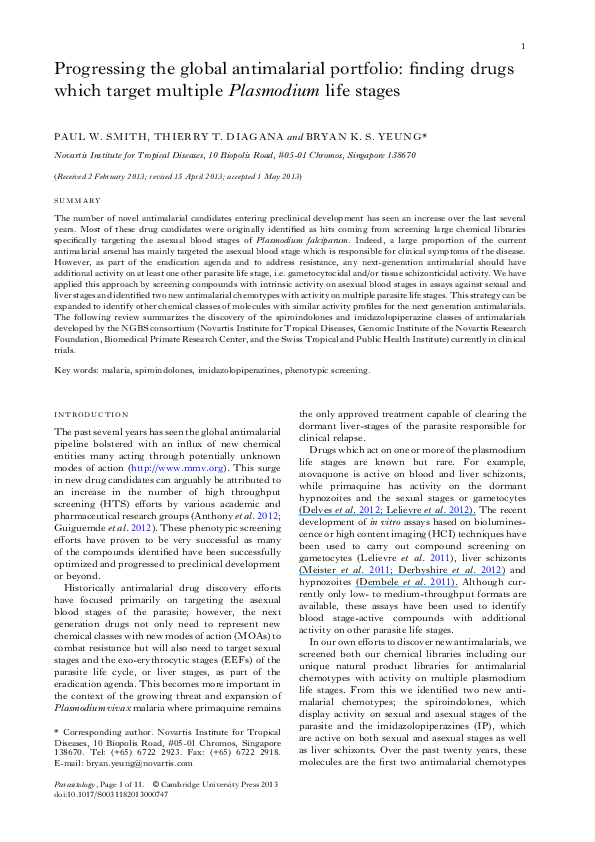 (PDF) Progressing the global antimalarial portfolio: finding drugs ...
